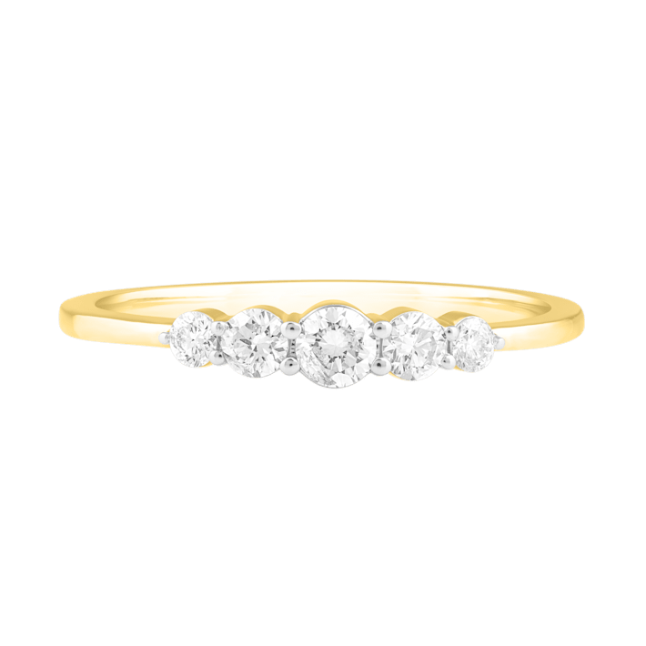 0.30Ct Round White Natural Diamond 5 Stone Women's Statement Ring in 14KT Yellow Gold - 1BT3BC