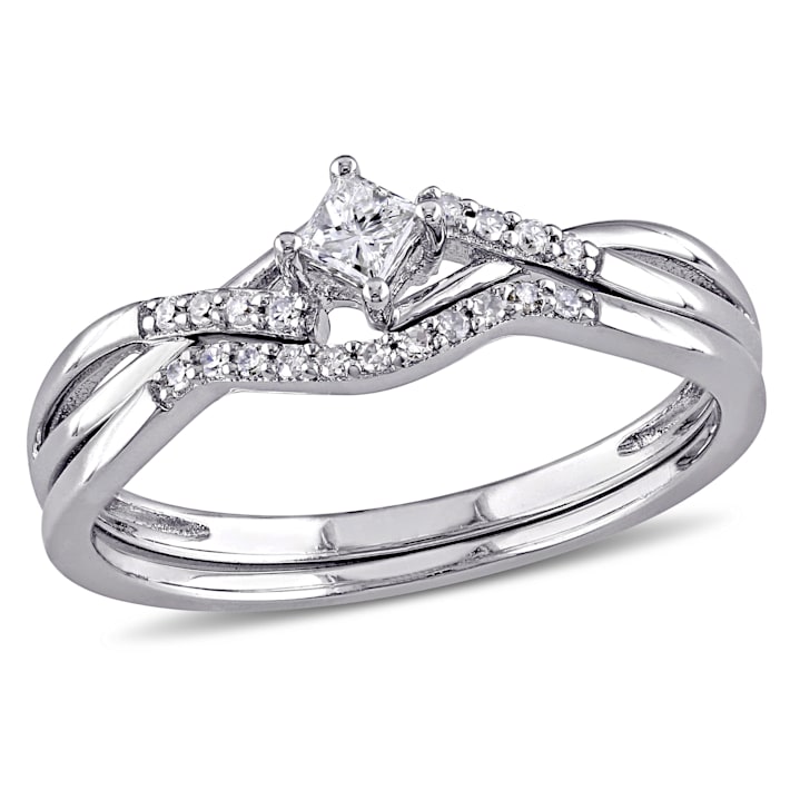 1/5 CT TW Princess Cut Diamond Crossover Bridal Set in Sterling Silver ...