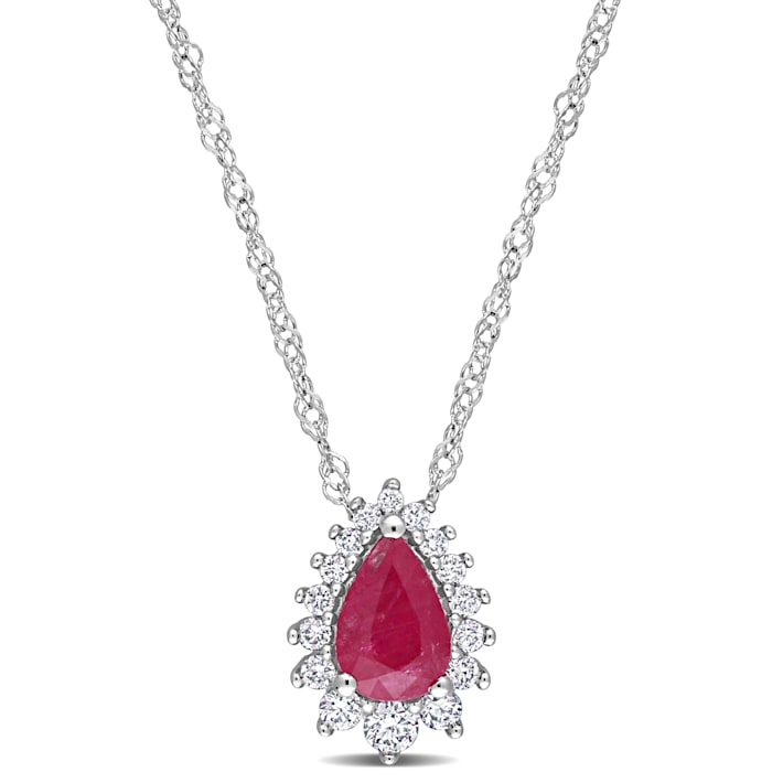 1/2 CT TGW Ruby and 1/8 CT TW Diamond Graduated Halo Pendant with Chain ...