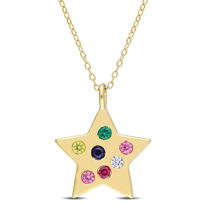 3/5 CT TGW Multi-Color Gemstones Star Pendant with Chain in Yellow ...