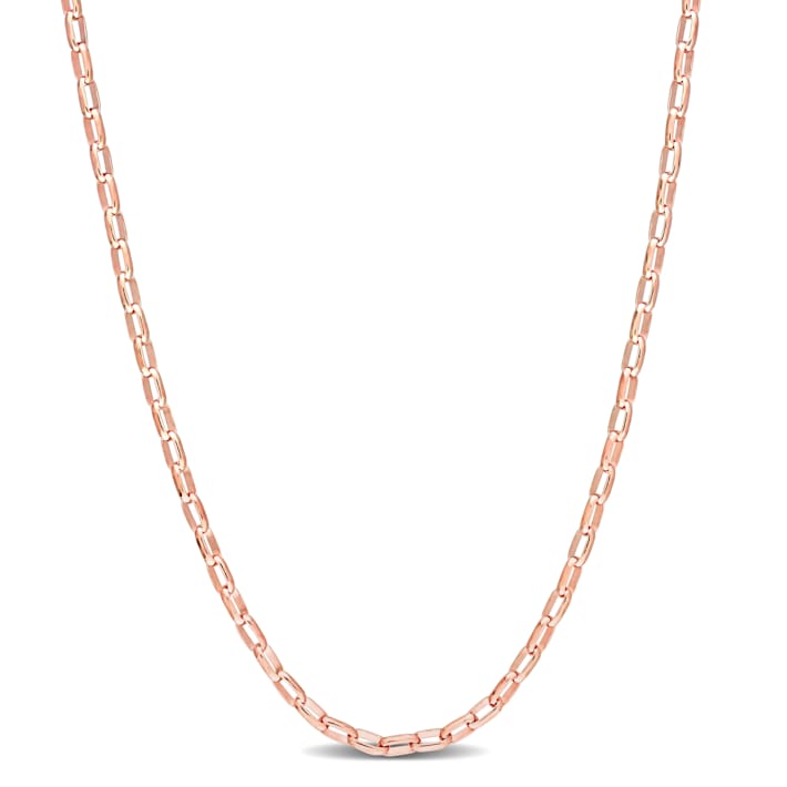 Fancy Rectangular Rolo Chain Necklace in Rose Plated Sterling Silver ...