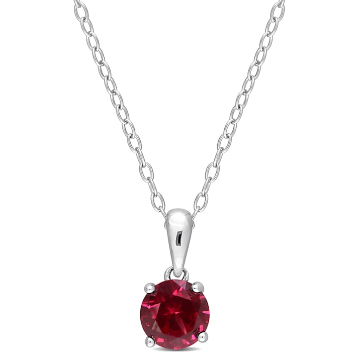1 CT TGW Created Ruby Pendant with Chain in Sterling Silver - 1J2BLA