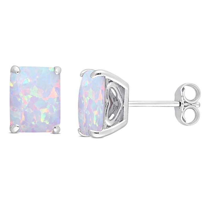 3 4/5 CT TGW Octagon Created Opal Stud Earrings in Sterling Silver - 1856RA