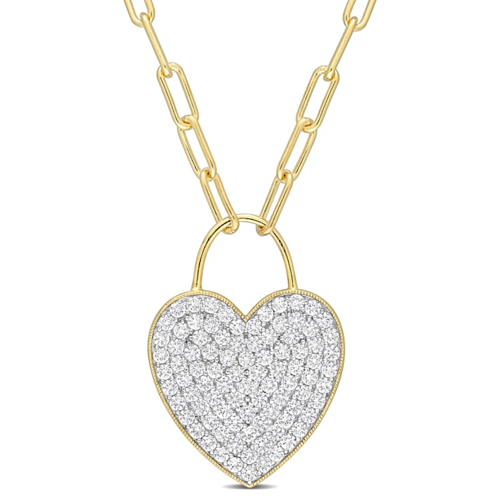4 1/2 CT TGW Created White Sapphire Heart Pendant with Chain in Yellow ...