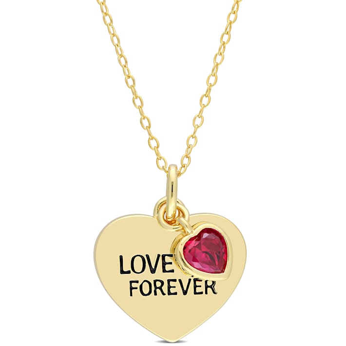 5/8 CT TGW Created Ruby "Love You Forever" Heart Pendant with Chain in ...