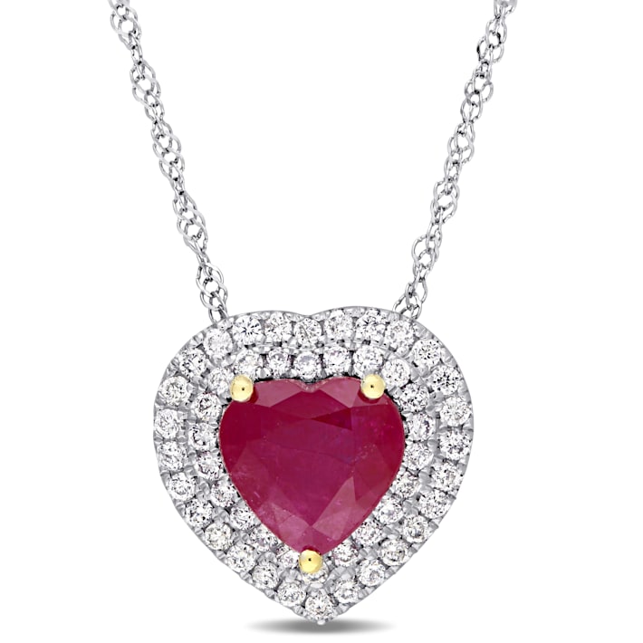 1 2/5 CT TGW Ruby and 1/4 CT TW Diamond Halo Pendant with Chain in 14K ...