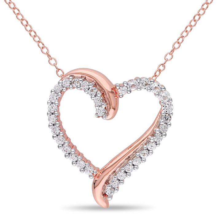 3/4 CT TGW Created White Sapphire Crossover Heart Pendant with Chain in ...
