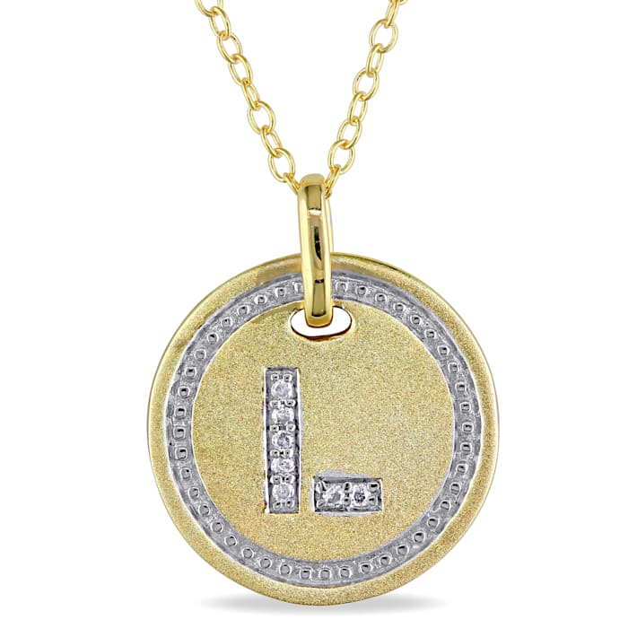 Diamond Initial "L" Pendant with Chain in 18K Yellow Gold Over Sterling ...