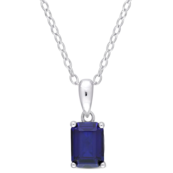 1 5/8 CT TGW Created Blue Sapphire Solitaire Pendant with Chain in ...