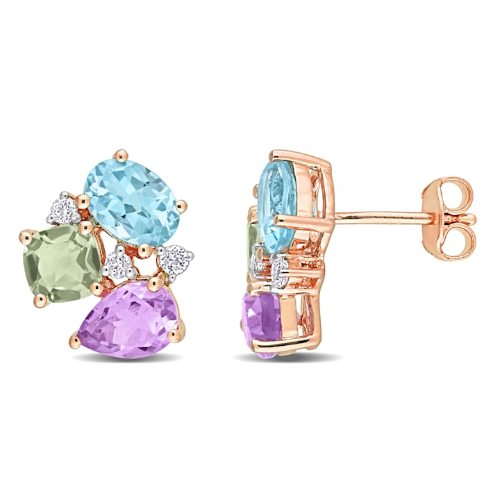 4-5/8ctw Multi-Color Gemstones Earrings in Rose Plated Sterling Silver ...