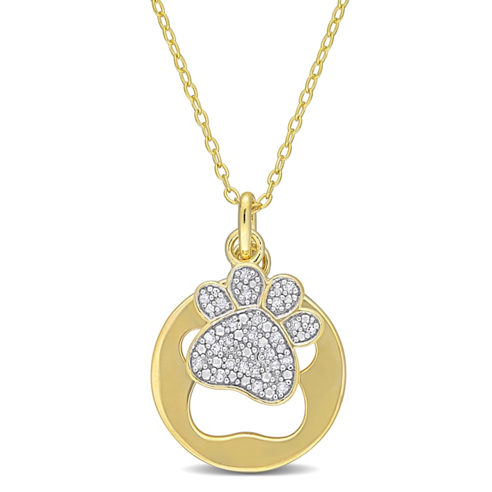 1/10ctw Diamond Dog Paw Pendant with Chain in 18K Yellow Gold Over ...