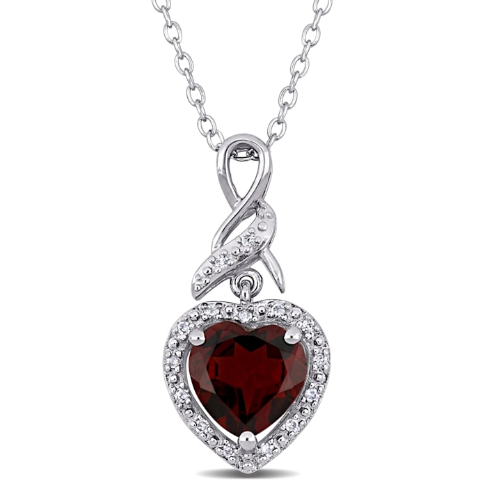 2 CT TGW Garnet and Diamond Accent Heart Halo Twist Pendant with Chain ...