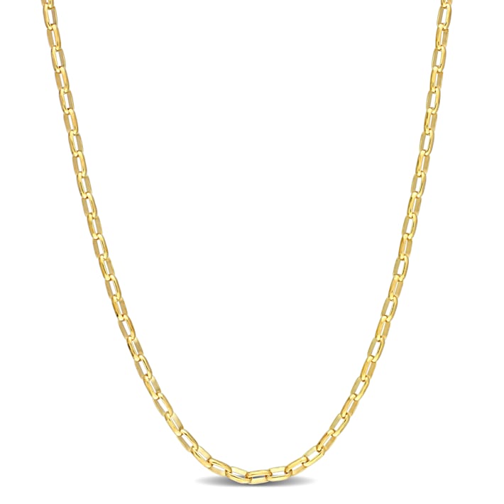 Fancy Rectangular Rolo Chain Necklace in Yellow Plated Sterling Silver ...