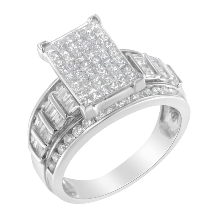 14K White Gold 2.0ctw Mixed-Cut Diamond Rectangle Ring (H-I Color, SI2 ...