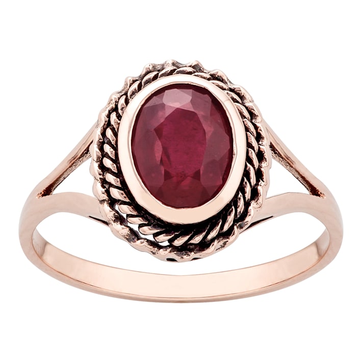 10k Rose Gold Genuine Oval Ruby Split Shank Ring - 17V1CF