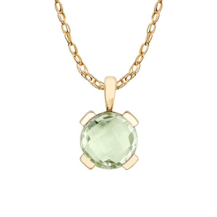 10k Yellow Gold Genuine Round Prasiolite Pendant With Chain - 1DNV6C