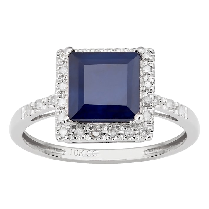 10k White Gold Square Sapphire and Diamond Halo Ring - 1115TG
