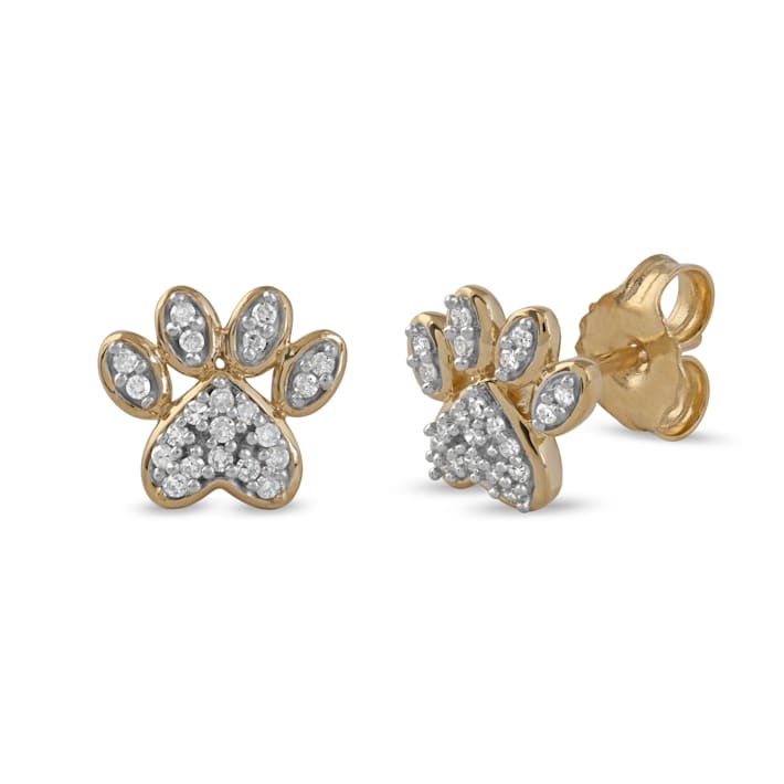 1/10ct TDW Diamond Dog Paw Earrings for Women in 10k Yellow Gold - 15BSKB