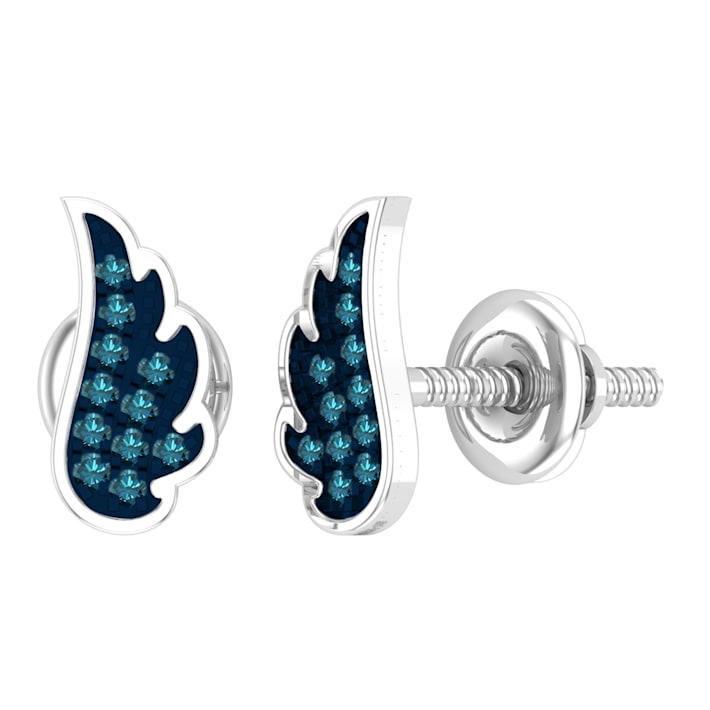 Dazzlingrock Collection Round Blue Diamond Angel Wing Stud Earrings for ...