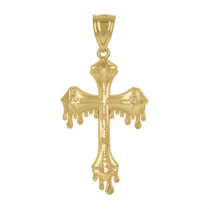 Diamond2Deal 10K Yellow Gold Dripping Cross Pendant for Men - 1D395A