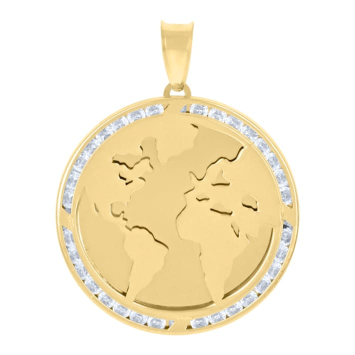 Diamond2Deal 10k Yellow Gold Cubic-Zirconia World Map Charm Pendant for ...