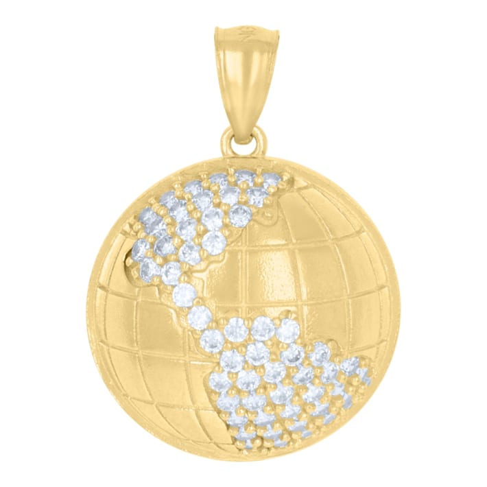 Diamond2Deal 10k Yellow Gold Cubic-Zirconia World Map Charm Pendant for ...