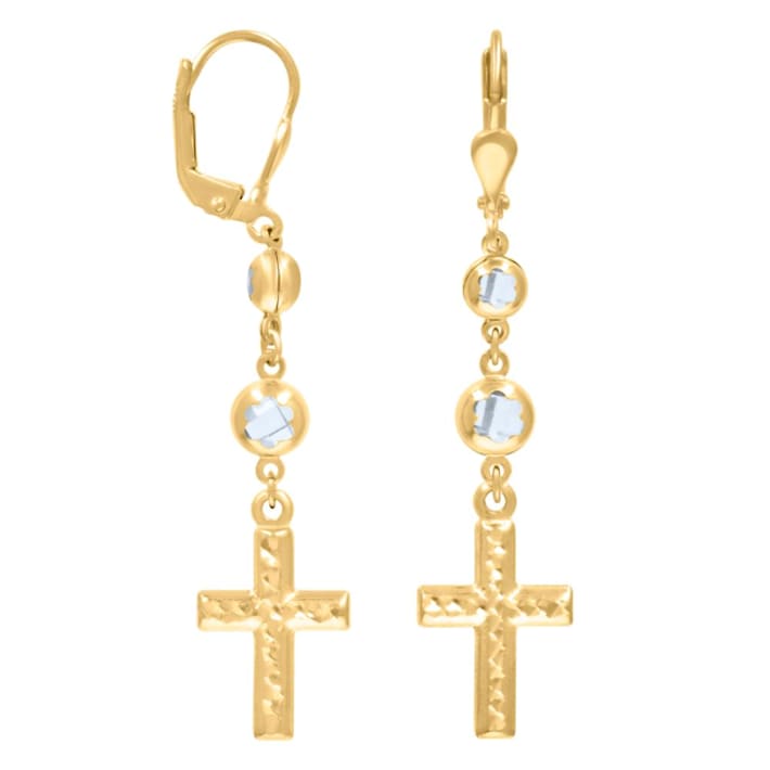 Diamond2Deal 10k Yellow Gold Cubic Zirconia Cross Religious Dangle ...