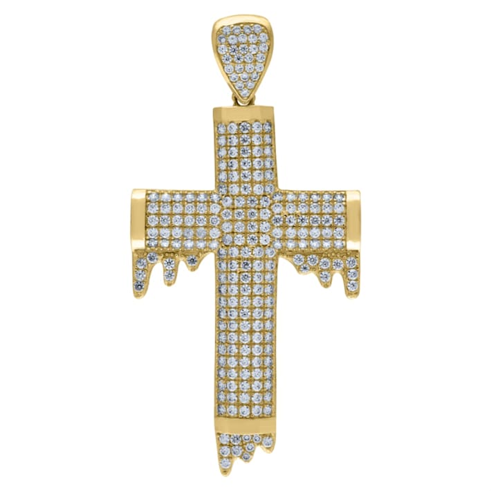 Diamond2Deal 10K Yellow Gold Cubic Zirconia Dripping Cross Pendant for ...