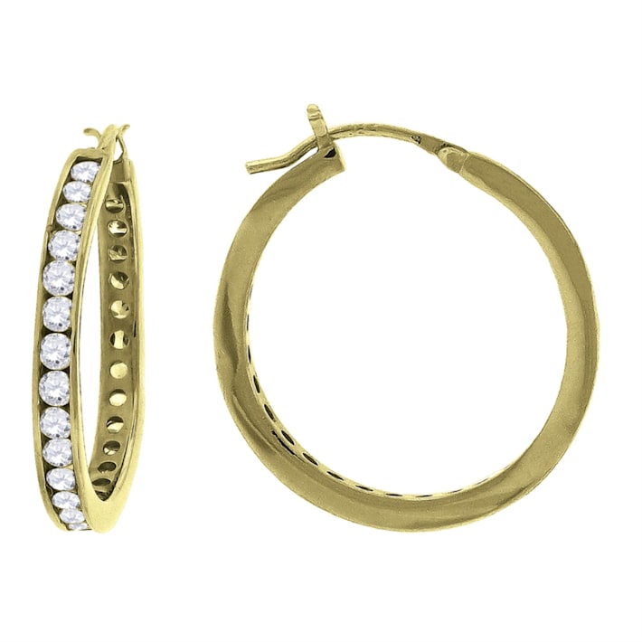 Diamond2Deal 925 Sterling Silver Yellow-tone Cubic Zirconia In-Out Hoop ...