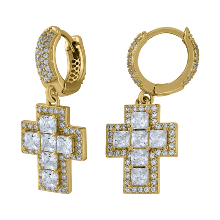 Diamond2Deal Sterling Silver Yellow-Tone Cubic Zirconia Cross Religious ...