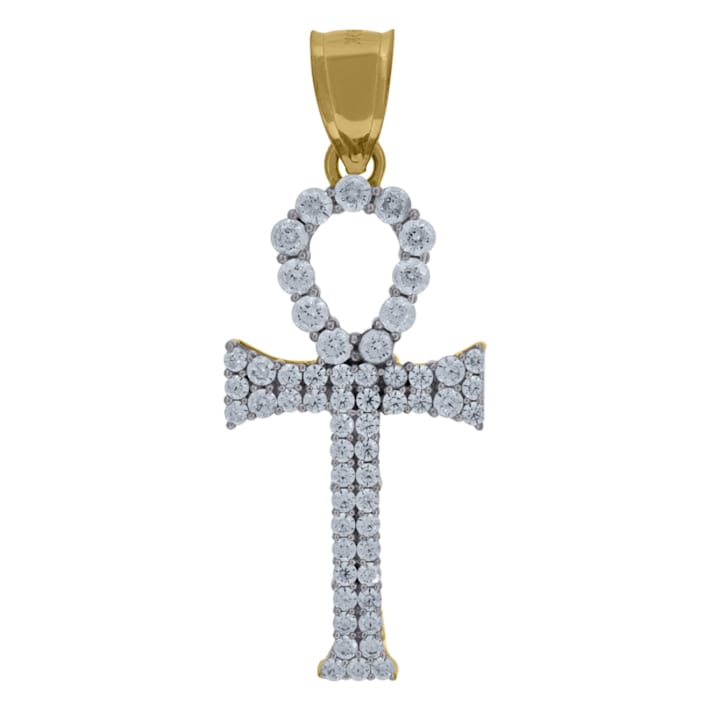 Diamond2Deal 10k Two-Tone Gold Cubic Zirconia Ankh Religious Charm ...