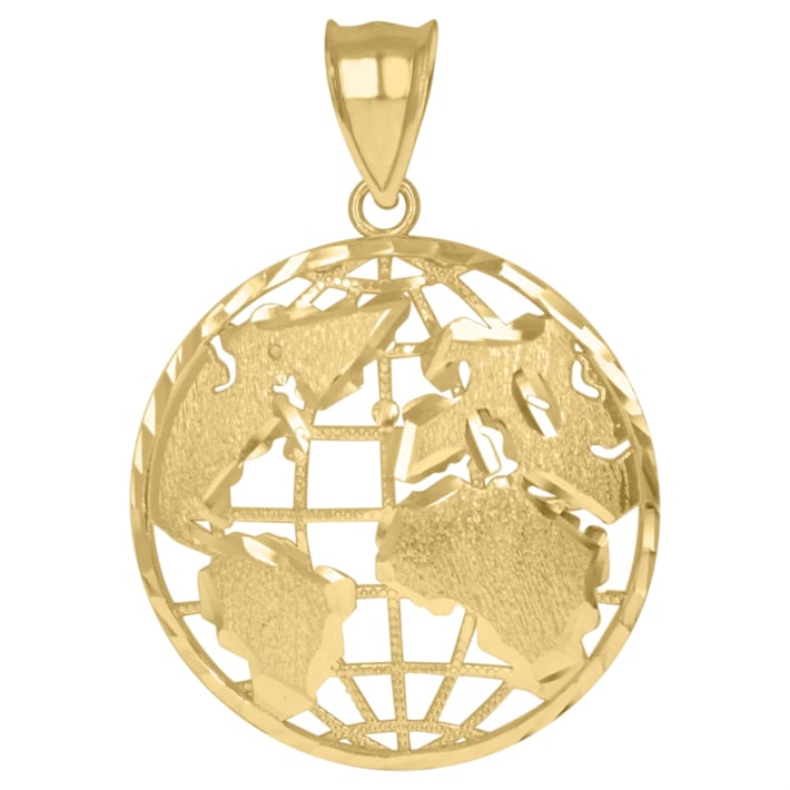 Diamond2Deal 10k Yellow Gold World Map Globe Pendant for Men - 11DCNA