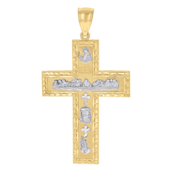 Diamond2Deal 10K Two-tone Gold Jesus Last Supper INRI Cross Pendant for ...