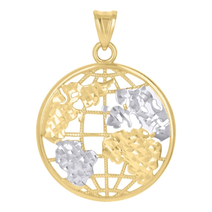 Diamond2Deal 10k Two-Tone Gold World Map Charm Pendant for Mens - 18663A