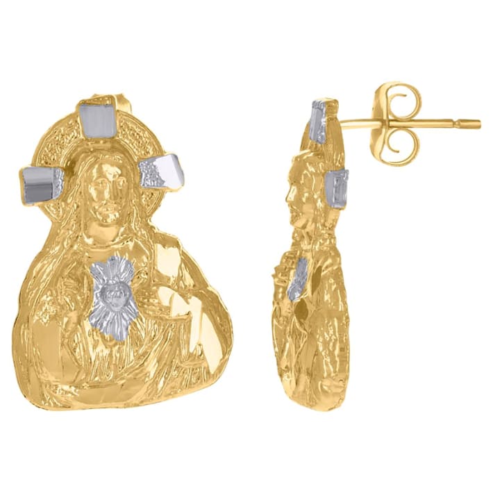 Diamond2Deal 10k Two-Tone Gold Religious Sacred Heart Of Jesus Stud ...
