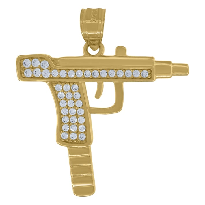 Diamond2Deal 10K Yellow Gold Cubic Zirconia Machine Gun Pendant for Men ...