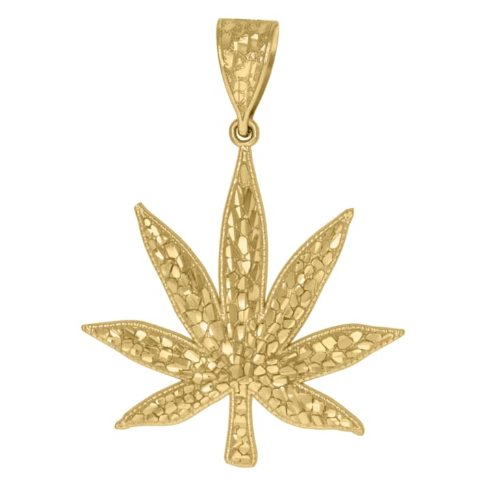 Diamond2Deal 10K Yellow Gold Diamond-Cut Marijuana Leaf Pendant for Men ...