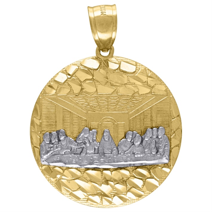 Diamond2Deal 10K Two-Tone Gold Diamond-Cut Nugget Last Supper Medallion ...