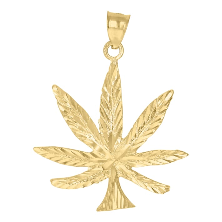 Diamond2Deal 10k Yellow Gold Fashion Marijuana Leaf Charm Pendant for ...