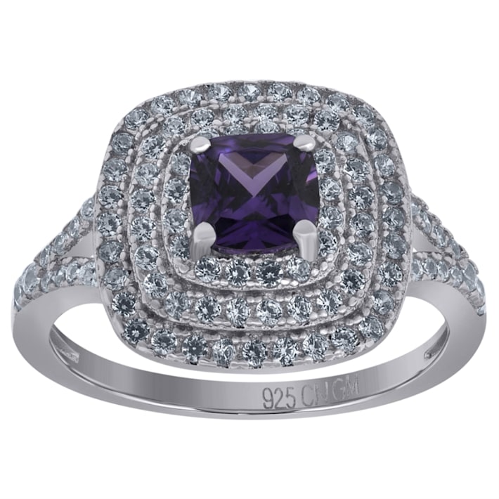 Diamond2Deal Rhodium Over Sterling Purple Princess Cut Cubic Zirconia ...