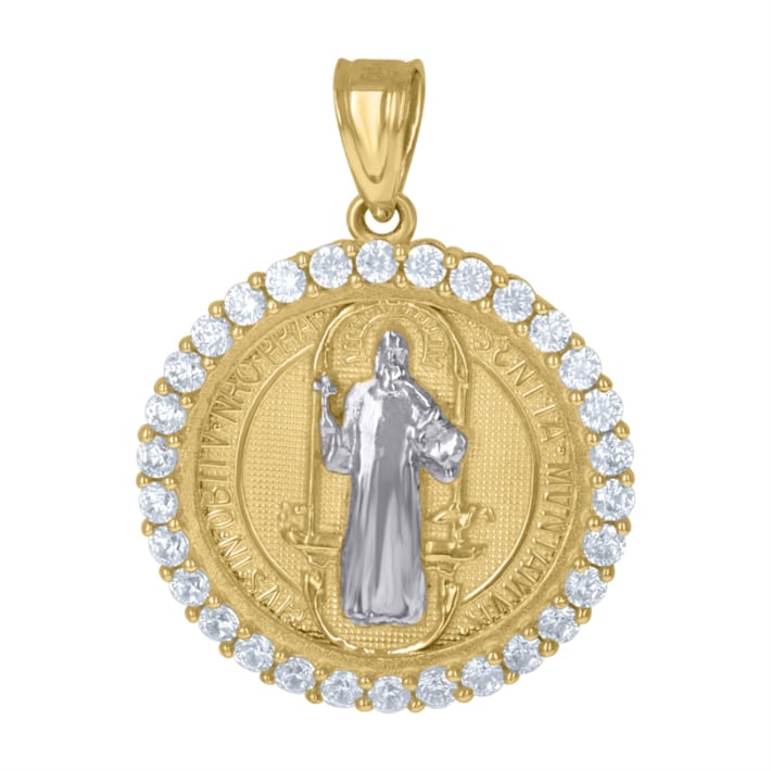 Diamond2Deal 10k Two-Tone Gold Cubic Zirconia Saints St. Benedict ...
