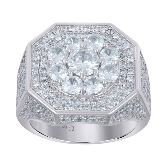 Diamond2Deal Rhodium Over Sterling Cubic-Zirconia Octagon Head Fashion ...