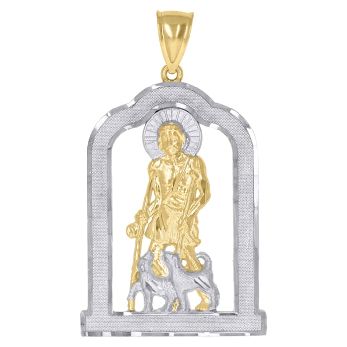 Diamond2Deal 10K Gold Two-Tone Textured Saint Lazarus Pendant for Men ...