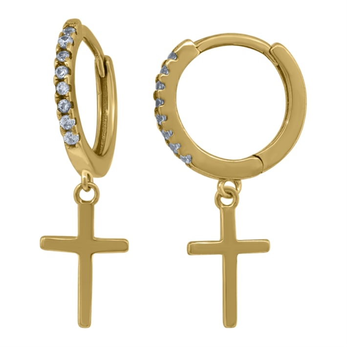 Diamond2Deal 925 Sterling Silver Yellow-Tone Cubic Zirconia Cross ...