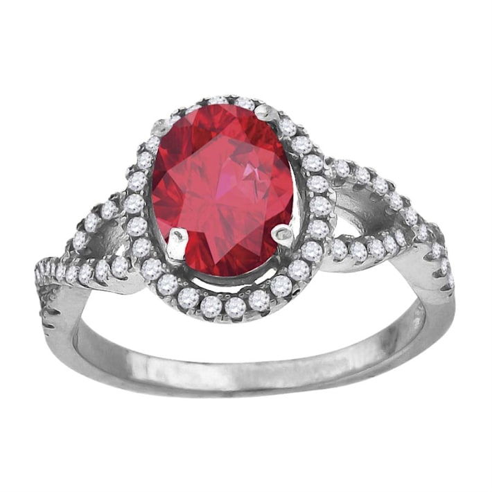 Diamond2Deal Rhodium Over Sterling Red Oval Cubic Zirconia Fancy - 17CX5A