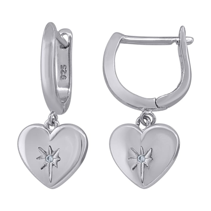 Diamond2Deal 925 Sterling Silver Cubic Zirconia Heart Dangle Hoop ...
