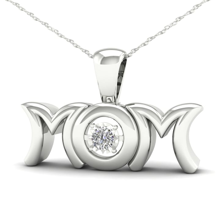 Diamond2Deal 10K White Gold 0.01 Ct Diamond MOM Pendant With Chain ...