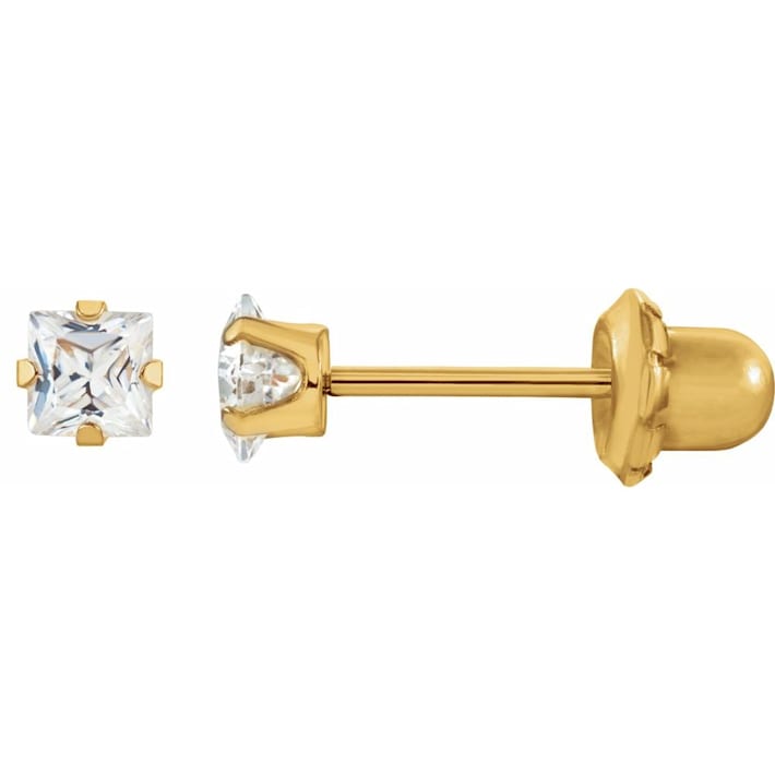 Diamond2Deal 14k Yellow Gold 3x3 mm Square Cubic Zirconia Piercing Stud ...