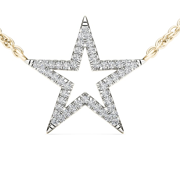 Diamond2Deal 10K Yellow Gold Diamond Star Pendant Rope Chain Necklace ...