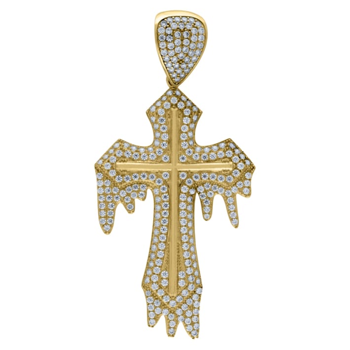 Diamond2Deal 10K Yellow Gold Cubic Zirconia Dripping Cross Pendant for ...